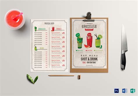 Bar Drink Menu Design Template In Psd Word Publisher