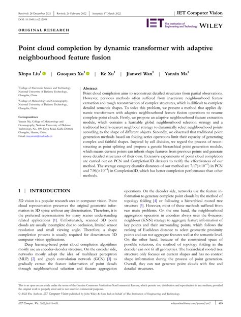 Pdf Point Cloud Completion By Dynamic Transformer With Adaptive Neighbourhood Feature Fusion