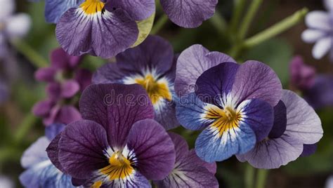 Photorealistic Seamless Pattern With Violet Flowers And Blurred Green Leaves Background Stock