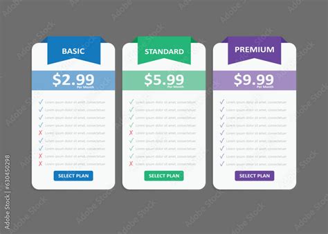 Vetor De Infographic Pricing Plan Minimalistic Pricing Plan Comparison Chart For Web And Mobile