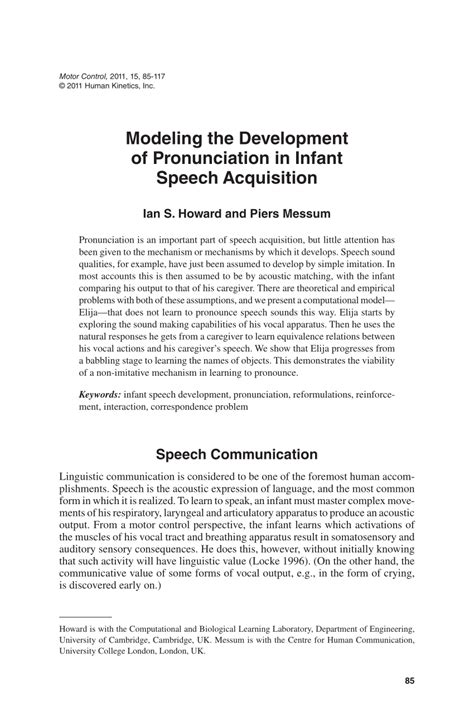 Pdf Modeling The Development Of Pronunciation In Infant Speech