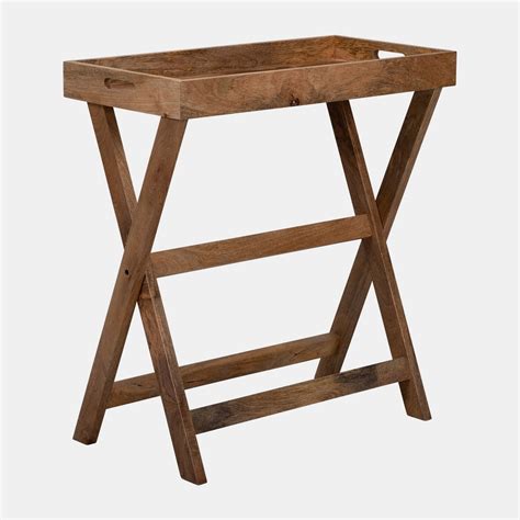 Benjara 32 Inch Tv Tray With Foldable Legs Cutout Handles Classic Brown Wood