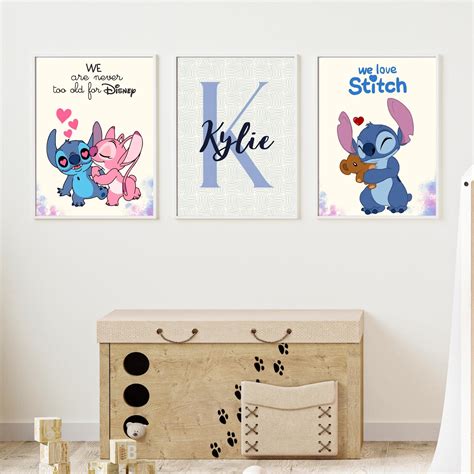 Personalized Lilo And Stitch Print Set Of 3 Stitch Wall Art Custom