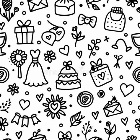 Seamless Wedding Pattern With Hand Drawn Elements Stock Vector