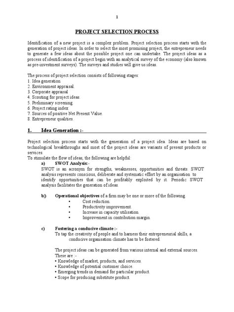 project selection process pdf swot analysis entrepreneurship
