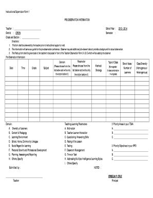 Instructional Supervision Form 1 Pre Observation Fill And Sign