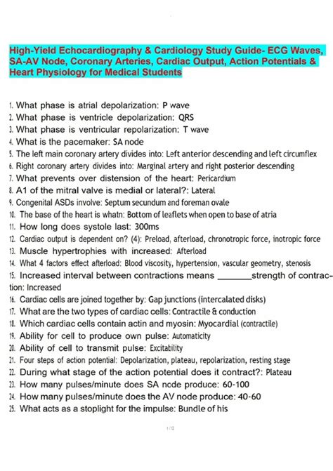 High Yield Echocardiography And Cardiology Study Guide Ecg Waves Sa Av