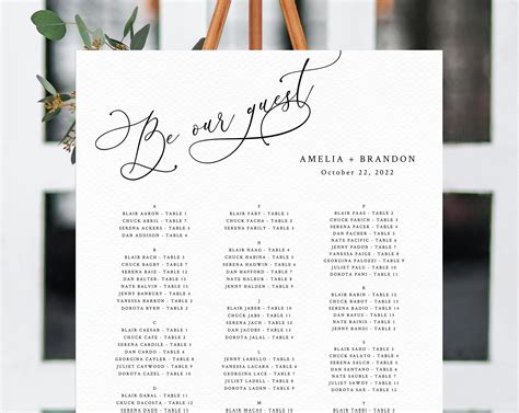 Be Our Guest Wedding Seating Chart Template Table Chart Printable