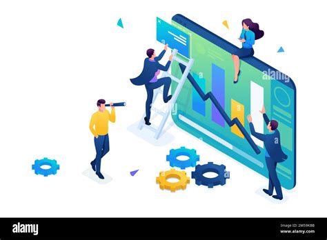 Young People Collect Information For Data Analysis 3d Isometric Concept For Web Design Stock