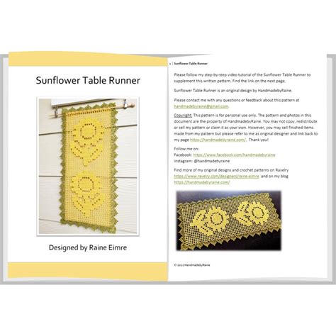 Sunflower Table Runner Pdf Crochet Pattern Etsy