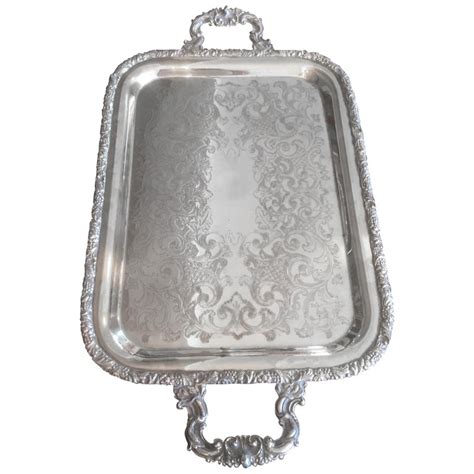 Mid 20th Century Oneida Silver Plated Engraved Details Tray 1930s At