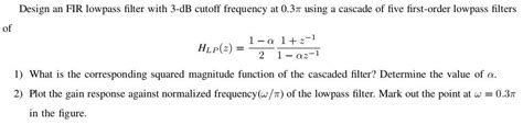 Solved Design An FIR Lowpass Filter With DB Cutoff Chegg