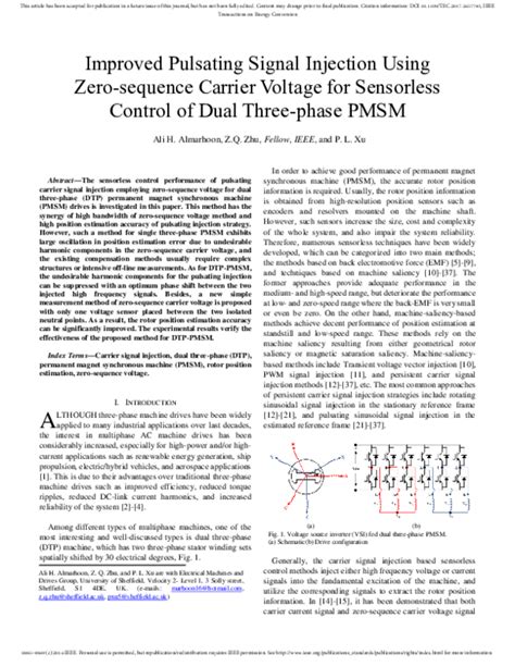 Pdf Improved Pulsating Signal Injection Using Zero Sequence Carrier