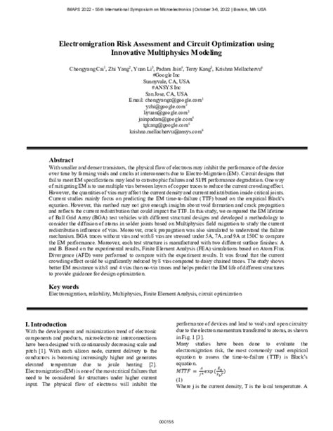 Pdf Electromigration Risk Assessment And Circuit Optimization Using Innovative Multiphysics
