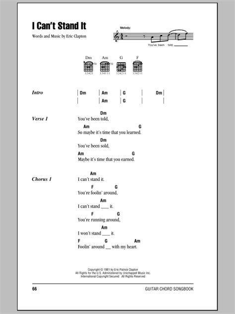 I Can T Stand It Sheet Music Eric Clapton Guitar Chords Lyrics