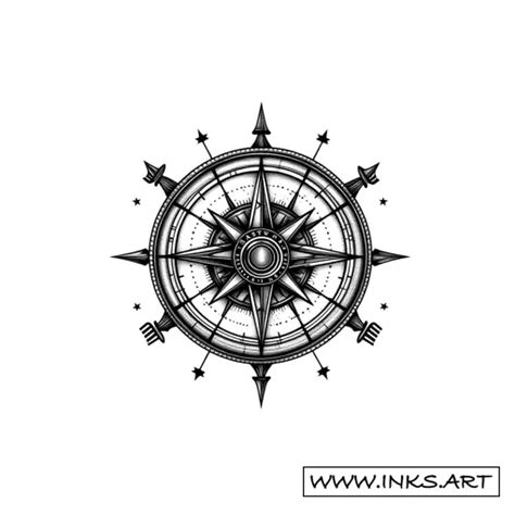Tattoo Design Peter Pan Compass With Stars Style Black And Grey
