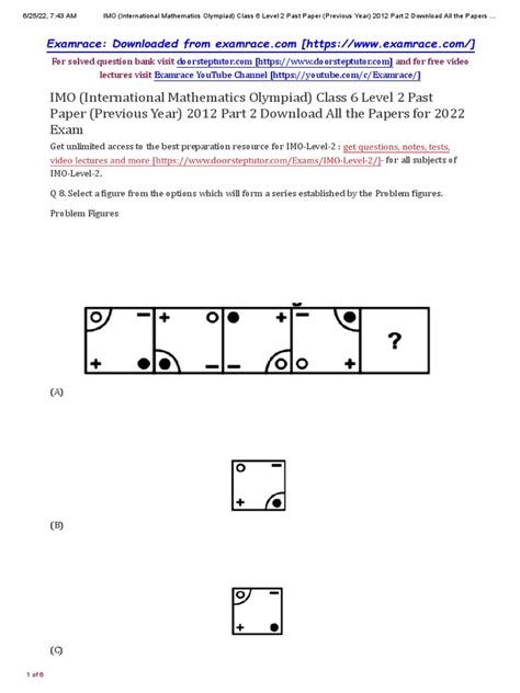 Imo Level 2 Class 6 Paper 2012 Part 2 Pdf