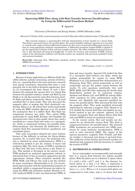 Pdf Squeezing Mhd Flow Along With Heat Transfer Between Parallel Plates By Using The
