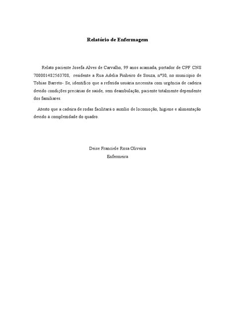Relatório De Enfermagem Pdf