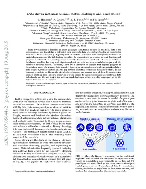 Pdf Data‐driven Materials Science Status Challenges And Perspectives