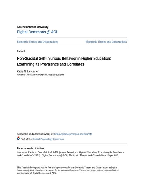 Non Suicidal Self Injurious Behavior In Higher Education Examini Pdf Mental Disorder