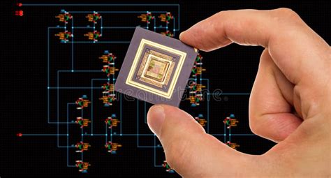 Microprocessor In Hand And Circuit Schematic Stock Image Image Of