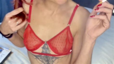 Seductive Red Lingerie Smoking Dance Mesmerizing Green Eyes And Sexy