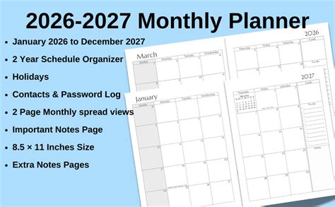 2026 2027 Monthly Planner 2 Year Calendar January 2026 To December