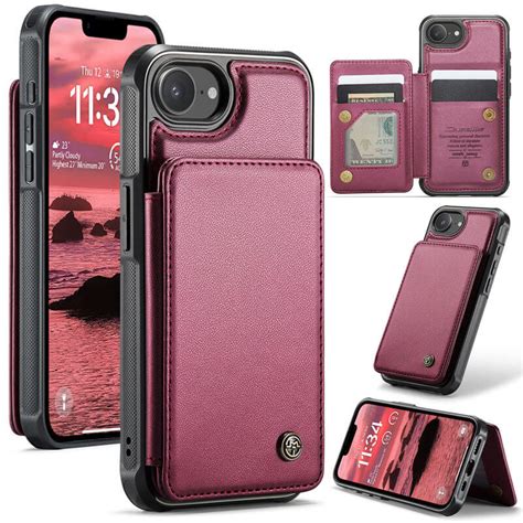 Caseme Iphone 16e Rfid Blocking Card Holder Kickstand Case Red