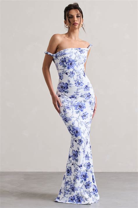 Lita Blue Floral Twisted Asymmetric Maxi Dress Club L London Usa