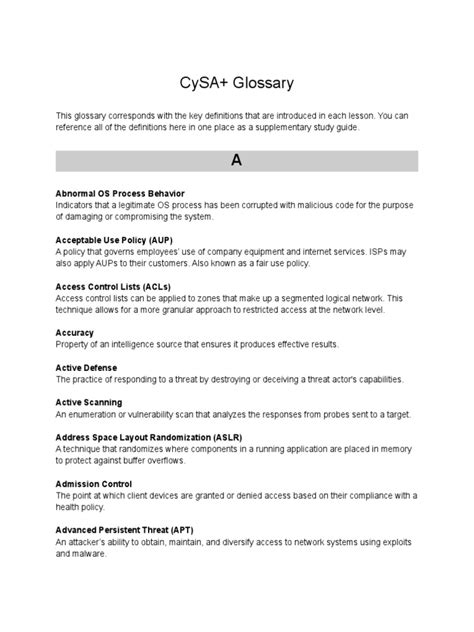 Cysa Glossary Pdf Security Computer Security