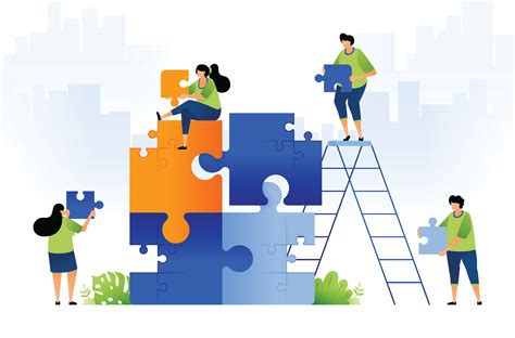 Illustration Design Of Teamwork Brainstorming And Problem Solving People Collaborate To Solve