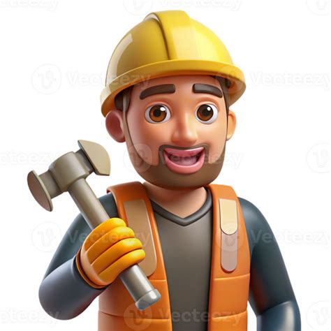 Wonderful Minimalist Construction Worker Holding A Hammer 4k 59137891 Png