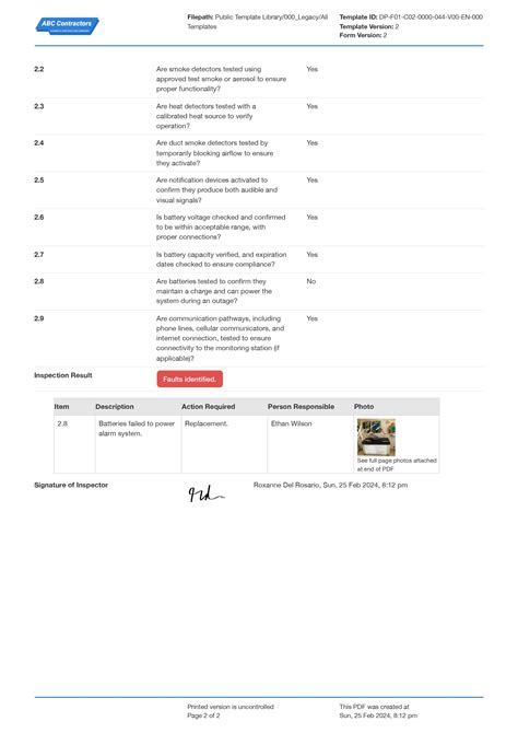 Fire Alarm System Inspection Checklist Template Free Download