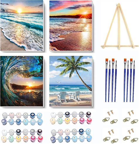 4 Pack Paint By Numbers Kit For Adults Framed Canvas With