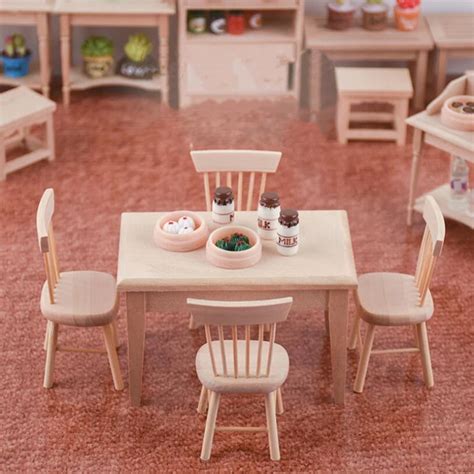 1 12 Miniatuur Poppenhuis Meubels Houten Eettafel En Stoel Doen Alsof