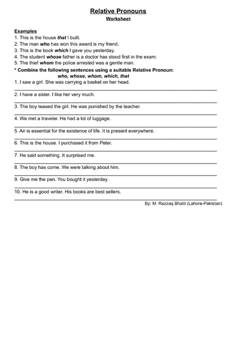 Relative Pronouns Worksheet