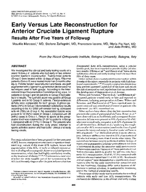 Pdf Early Versus Late Reconstruction For Anterior Cruciate Ligament