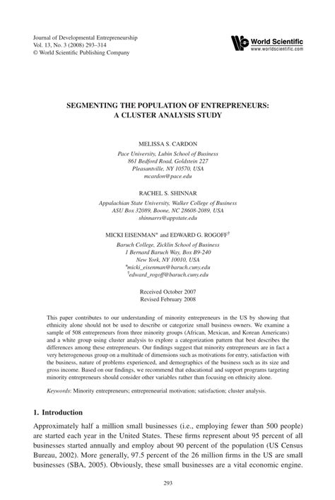 Pdf Segmenting The Population Of Entrepreneurs A Cluster Analysis Study