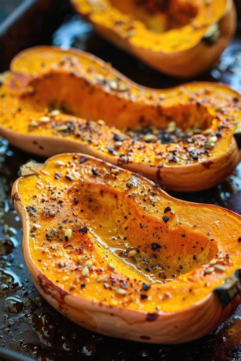 Caramelized Butternut Squash Pieces On Baking Sheet Stock Illustration