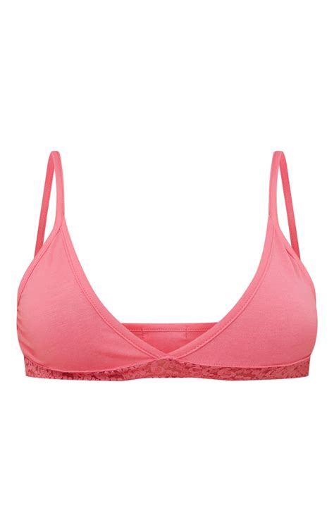 Hot Pink Jersey Lace Trim Triangle Bra Prettylittlething Aus