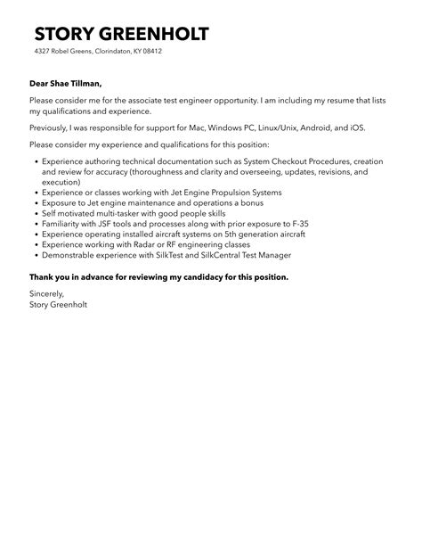 Associate Test Engineer Cover Letter Velvet Jobs