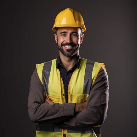 Portrait Engineer Confident Smiling White Background Premium Ai