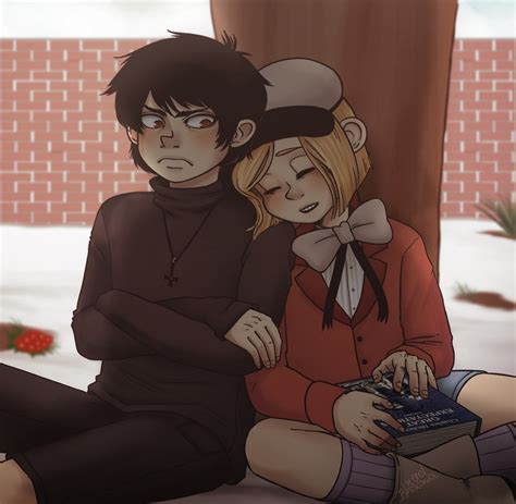Two People Sitting Next To Each Other In The Snow