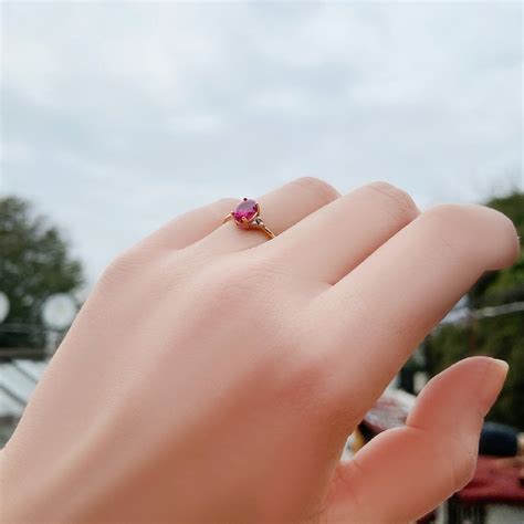 14k Gold Ruby And Diamond Ring Dainty Ruby Ring 7x5mm Oval Cut Ruby