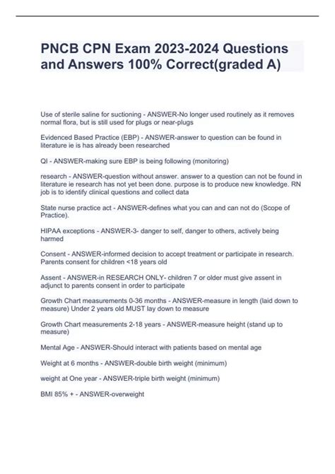 Pncb Cpn Exam Questions And Answers 100 Correctgraded A Pncb Cpn