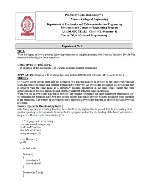 Lab 6 Binaryoperator Overloading Oop Pdf C Parameter Computer