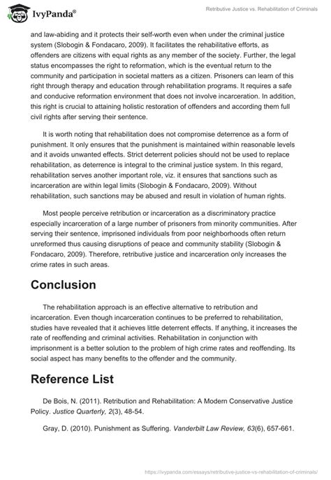 Retributive Justice Vs Rehabilitation Of Criminals 1460 Words