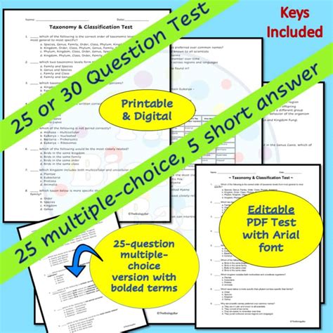 Taxonomy And Classification Review Sheets And Test By The Biology Bar