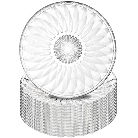 Hiceeden Set Of 12 Crystal Glass Salad Plate 8 Inch Round Clear